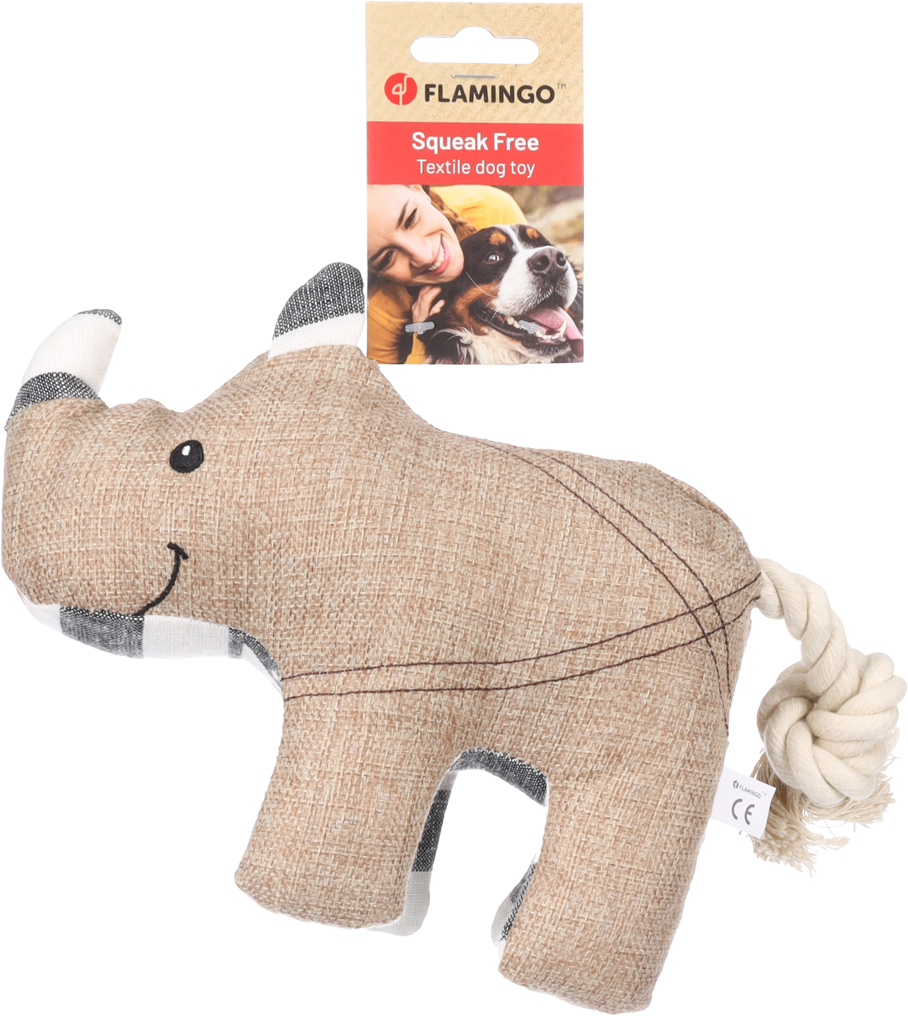 Toy Wigri Rhinoceros with rope Beige | 523565 | Flamingo Pet Products