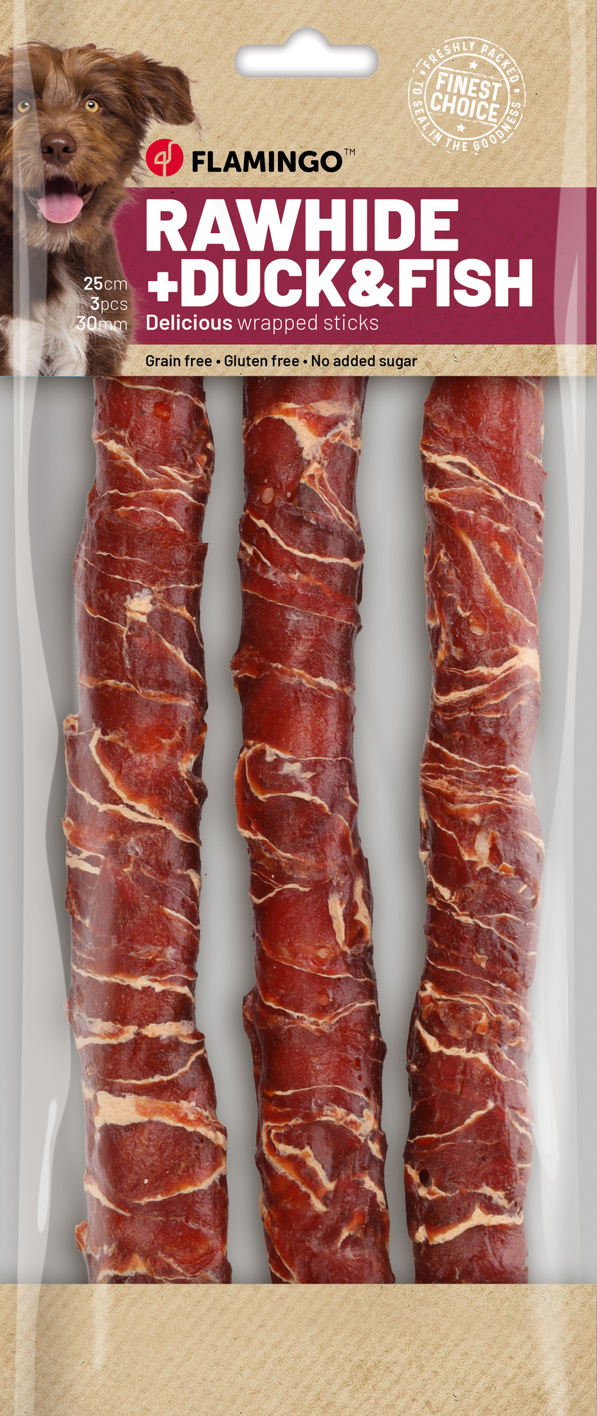 Friandises R'Hide Bâton avec canard & avec cabillaud 25cm 80g / 3 pcs 240g | 524951 | Flamingo ...