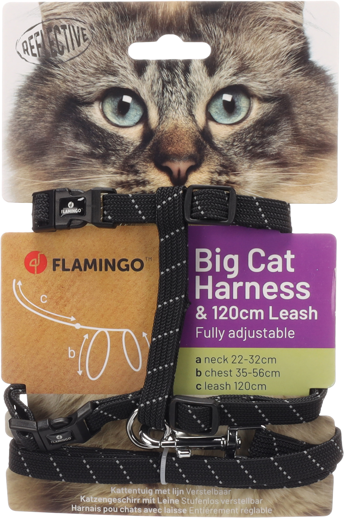 Harness with leash for large cats Elza Black | 561721 | Flamingo Pet ...